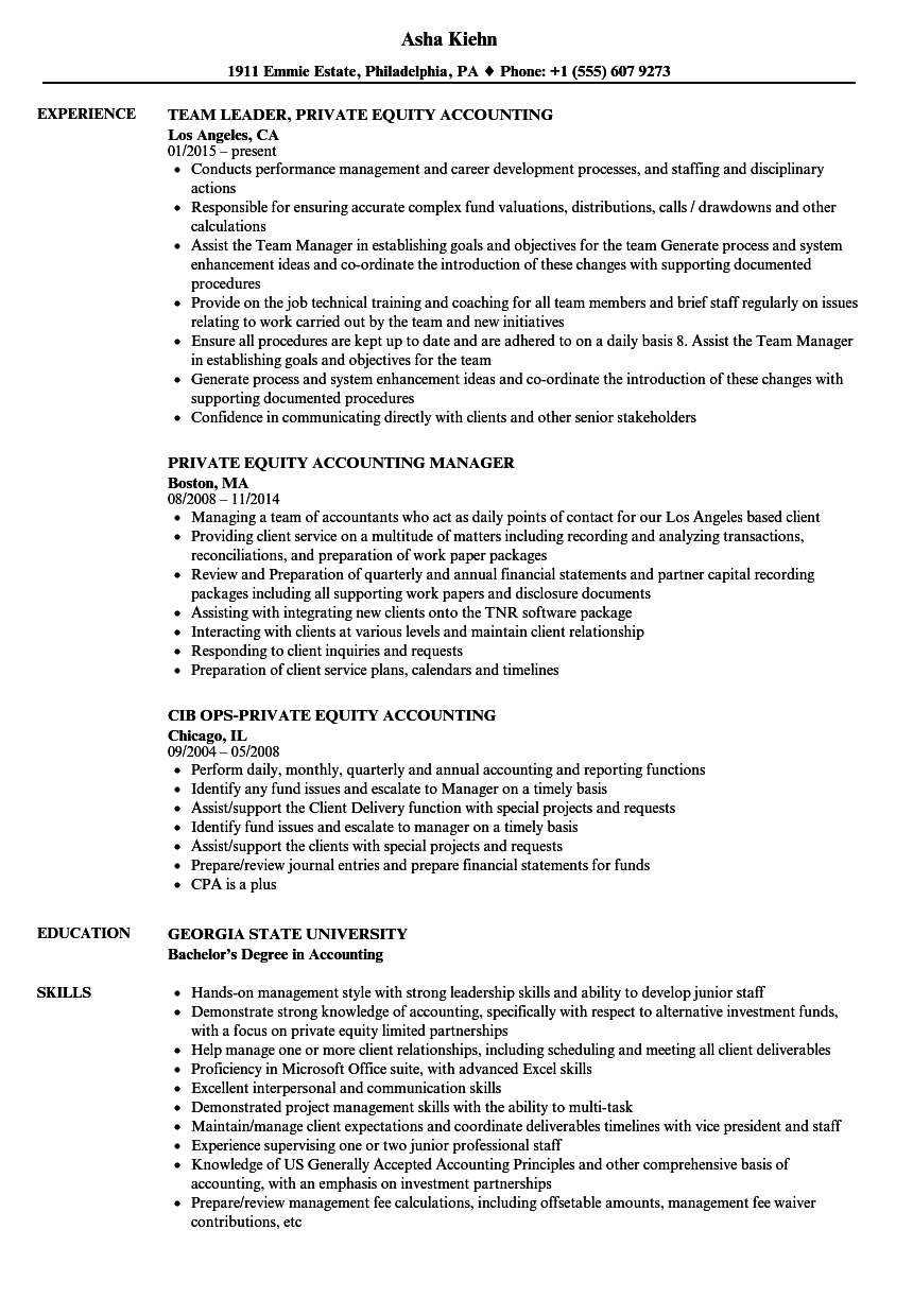 Private Equity Resume Sample