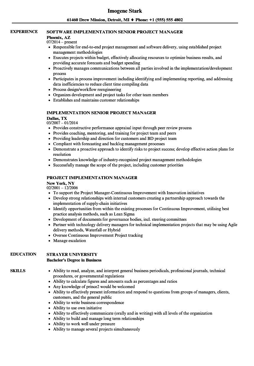 Sample Resume For Project Manager It Software The Document Template