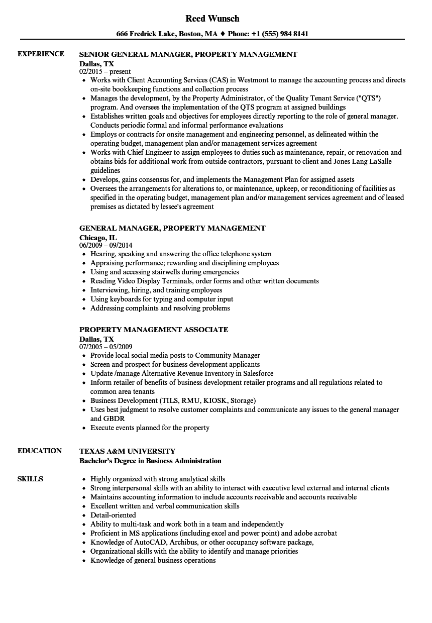 Property Management Resume Samples Velvet Jobs