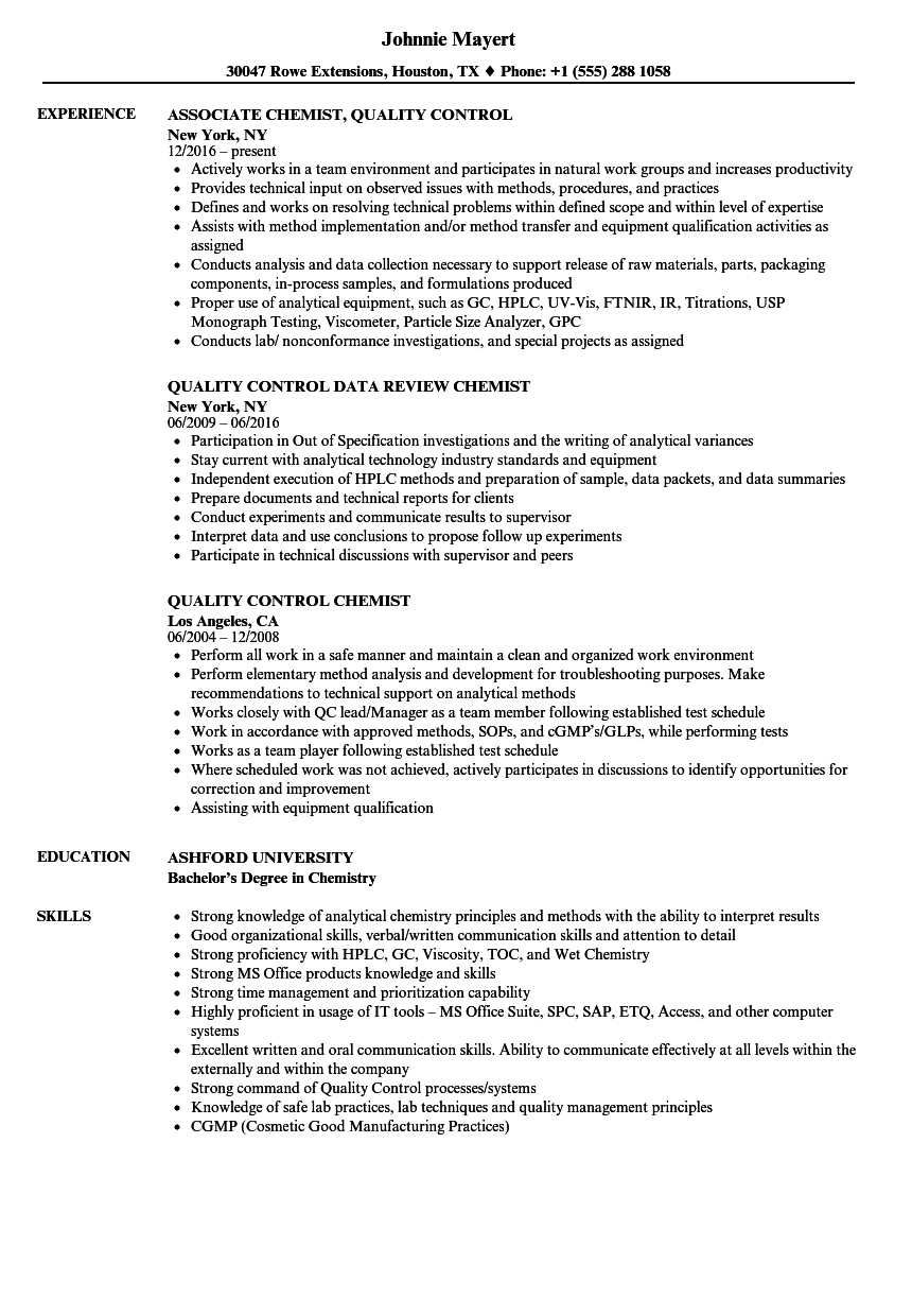 Quality Control In Pharmaceutical Industry Resume Photos