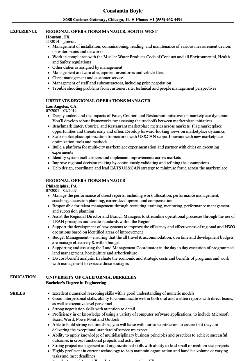 Regional Manager Resume Sample