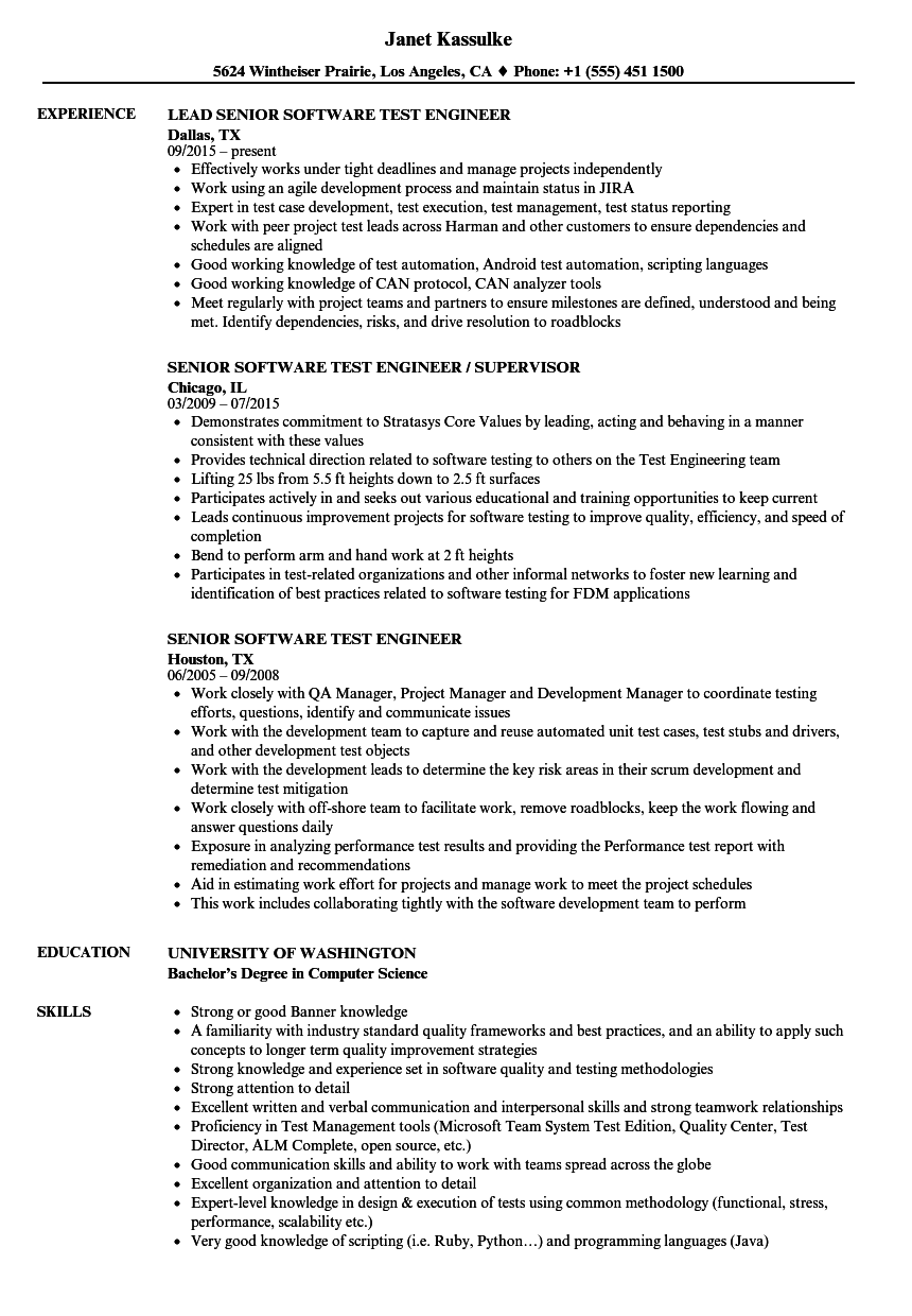 Sample Resume Of Software Testing Engineer Software Test Engineer Resume