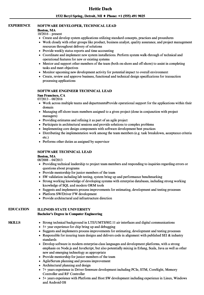 Lead Software Engineer Resume Samples QwikResume Resume Template Job