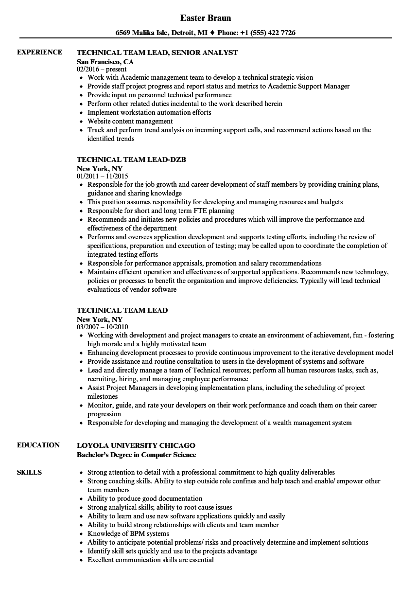 Technical Team Lead Resume Samples Velvet Jobs