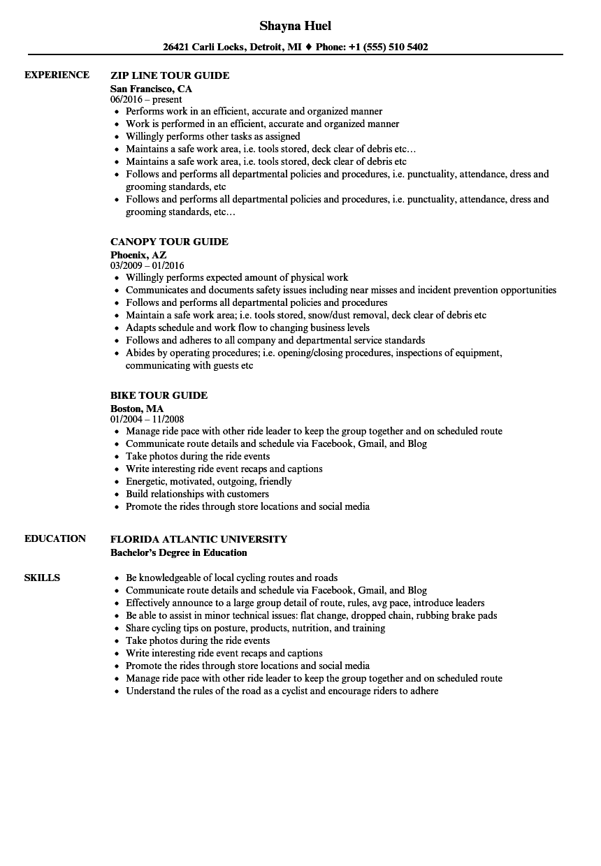 Resume Samples Tour Guide Resume Templates Tour Guide