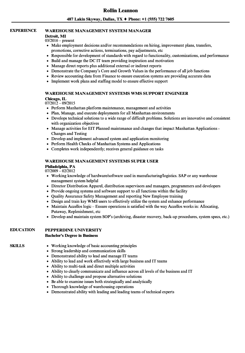 Warehouse Management Resume Samples Velvet Jobs