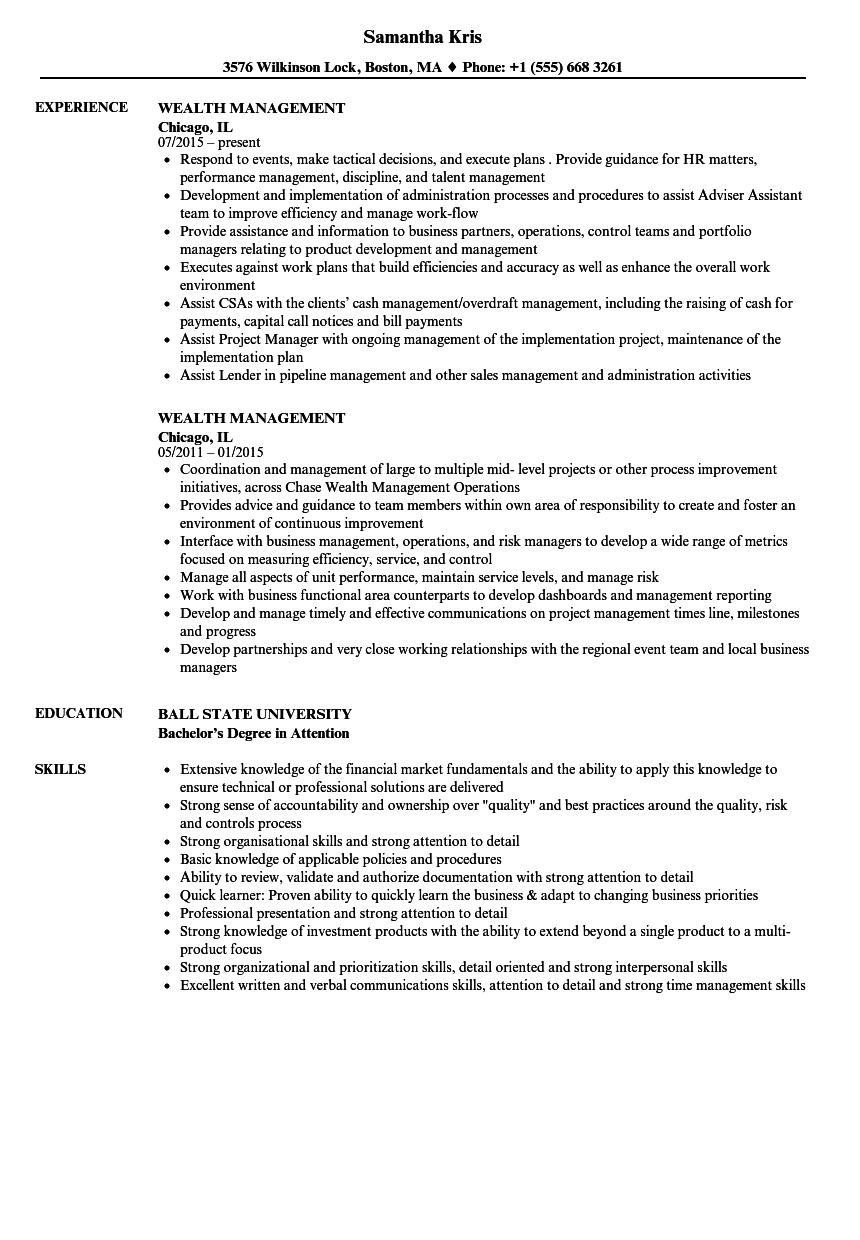 Wealth Management Resume Antiliber Blog